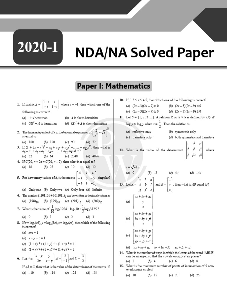 2020 NDA 10 Mock and 10 Solved Papers | PDF | Elementary Geometry ...