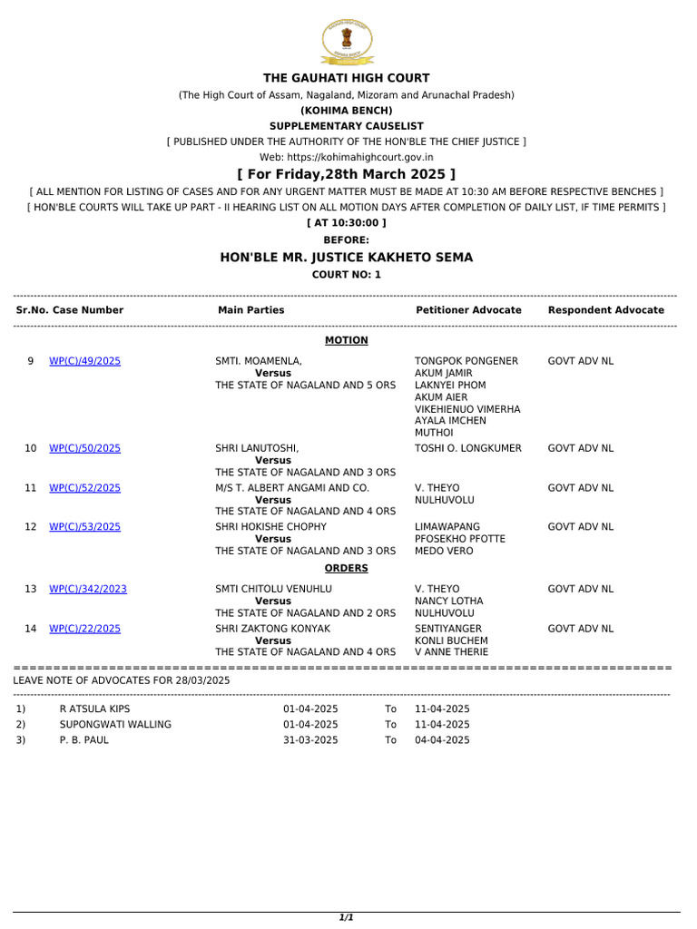 Gauhati High Court Cause List - March 28, 2025 | PDF | Politics Of ...