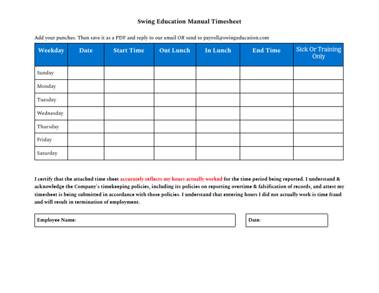Manual Timesheet Fillable | PDF