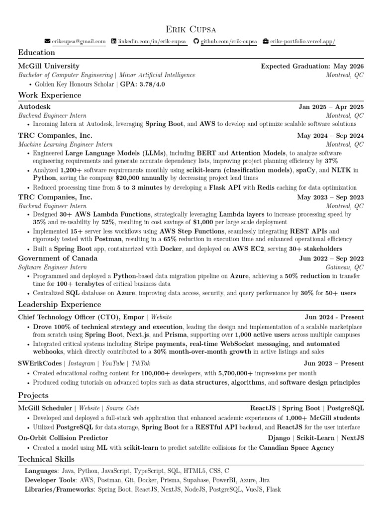 Erik Cupsa - SWErik Resume | PDF | Postgre Sql | Microsoft Azure