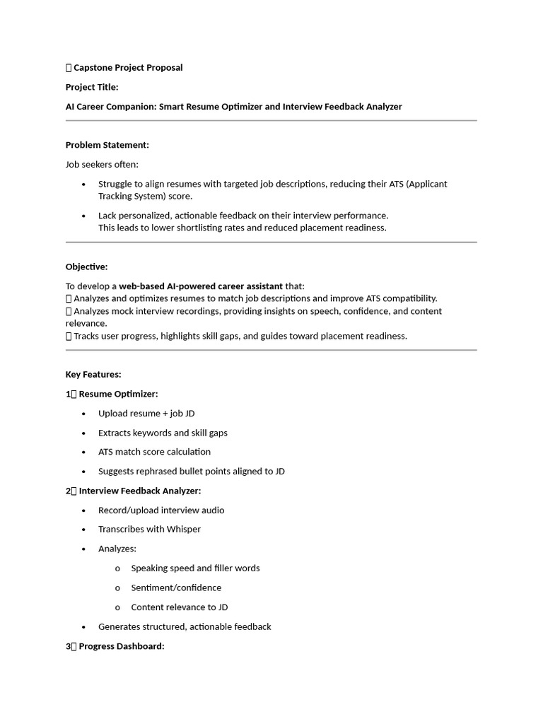 ? Capstone Project Proposal-Careere Companion | PDF | Résumé | Speech ...