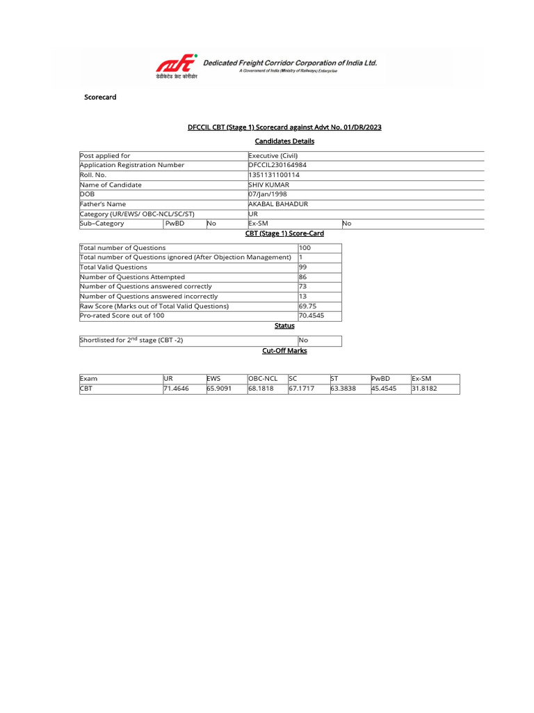 Dfccil Form 2023 | PDF