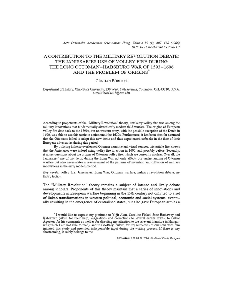A Contribution To The Military Revolution Debate The Janissaries Use of ...