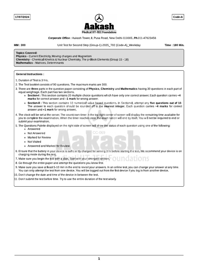 UT For Second Step-Phase-1 Test-2 Code-A Weekday 17-07-2024 | PDF