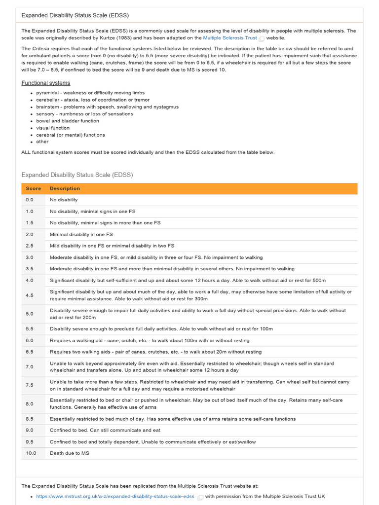 ExpandedDisabilityStatusScale (EDSS) NeurologicalScales | PDF | Nervous ...