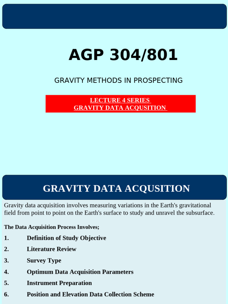 Gravimetric Survey Data Acquisition Guide | PDF | Surveying | Geology