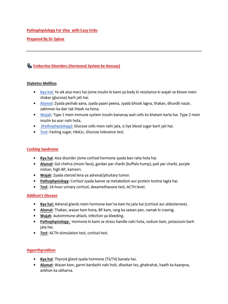 Pathophysiology For Viva | PDF | Thyroid | Cortisol