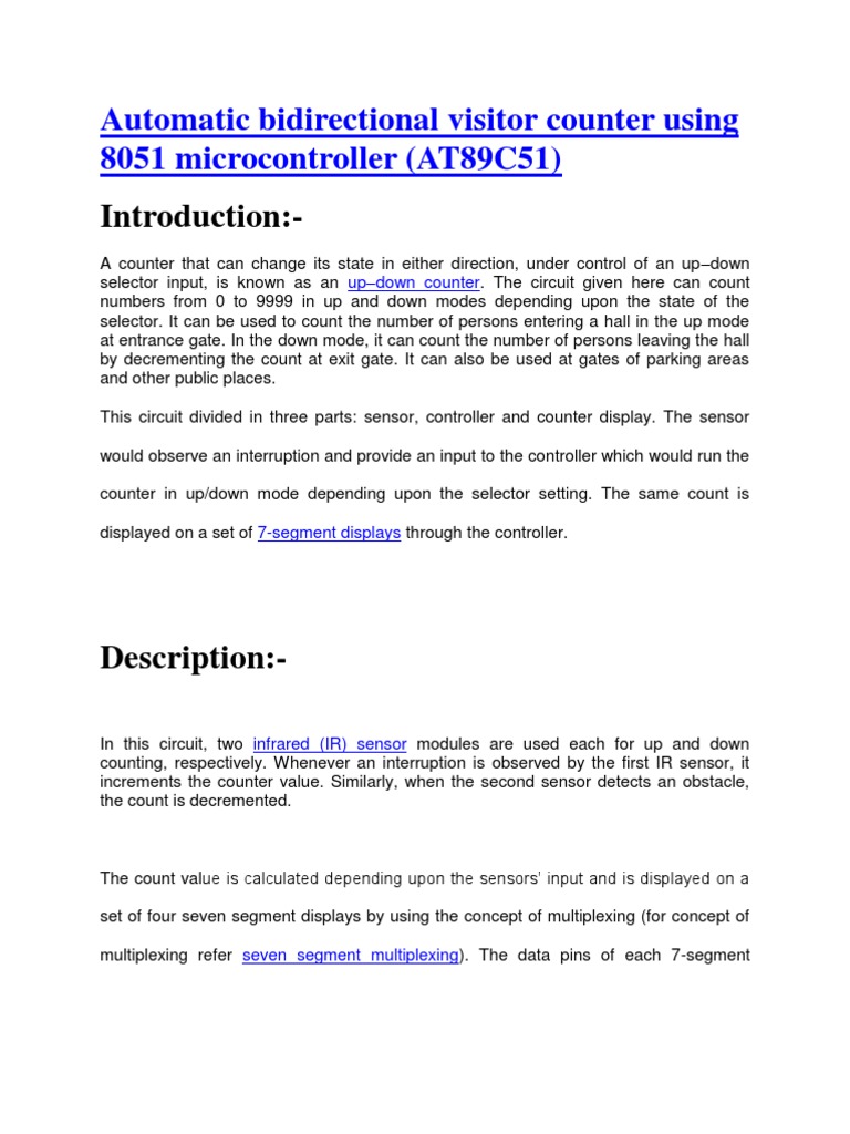 Automatic Bidirectional Visitor Counter Using 8051 Microcontroller | PDF | Light Emitting Diode ...