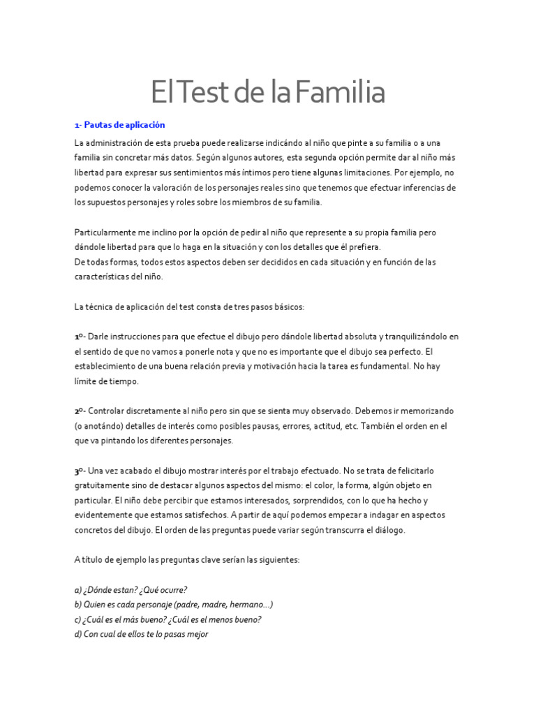 Interpretación del Test de la Familia | PDF | Dibujo | Timidez