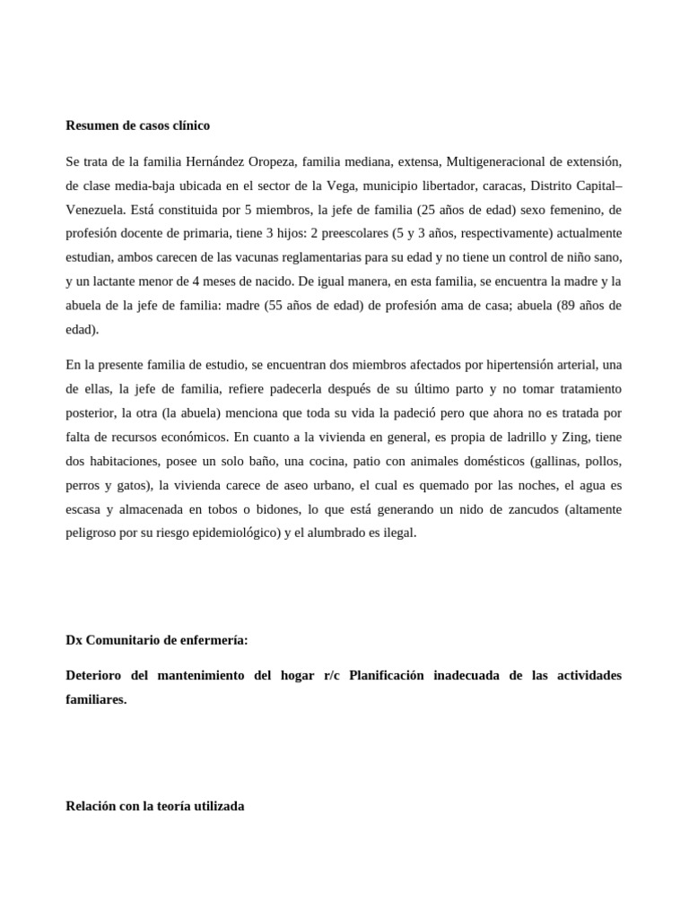 Resumen de Caso Clínico Comunitario | PDF | Enfermería