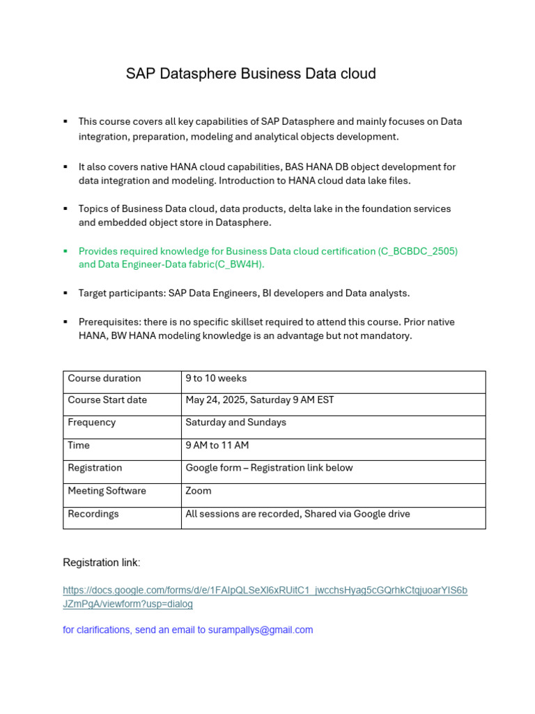 Course Content - SAP Datasphere and BDC | PDF | Software Engineering | Information Retrieval