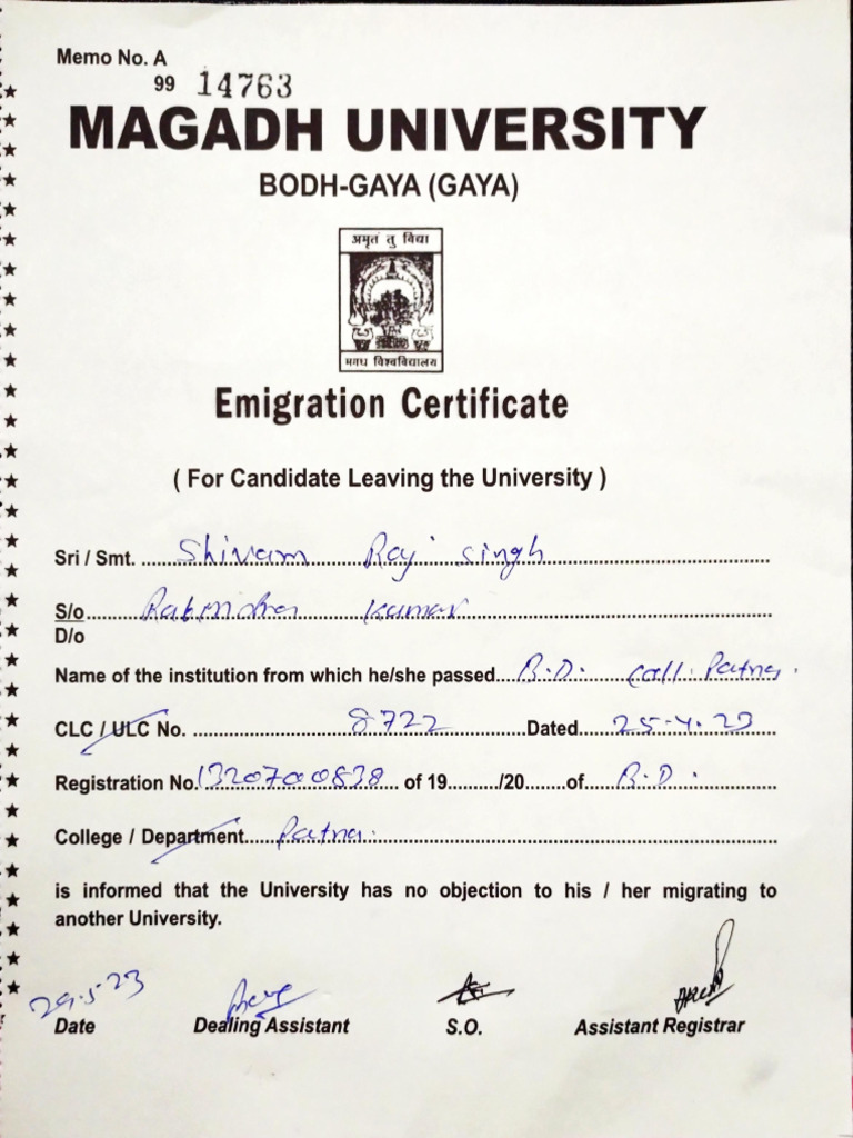 Migration Certificate | PDF