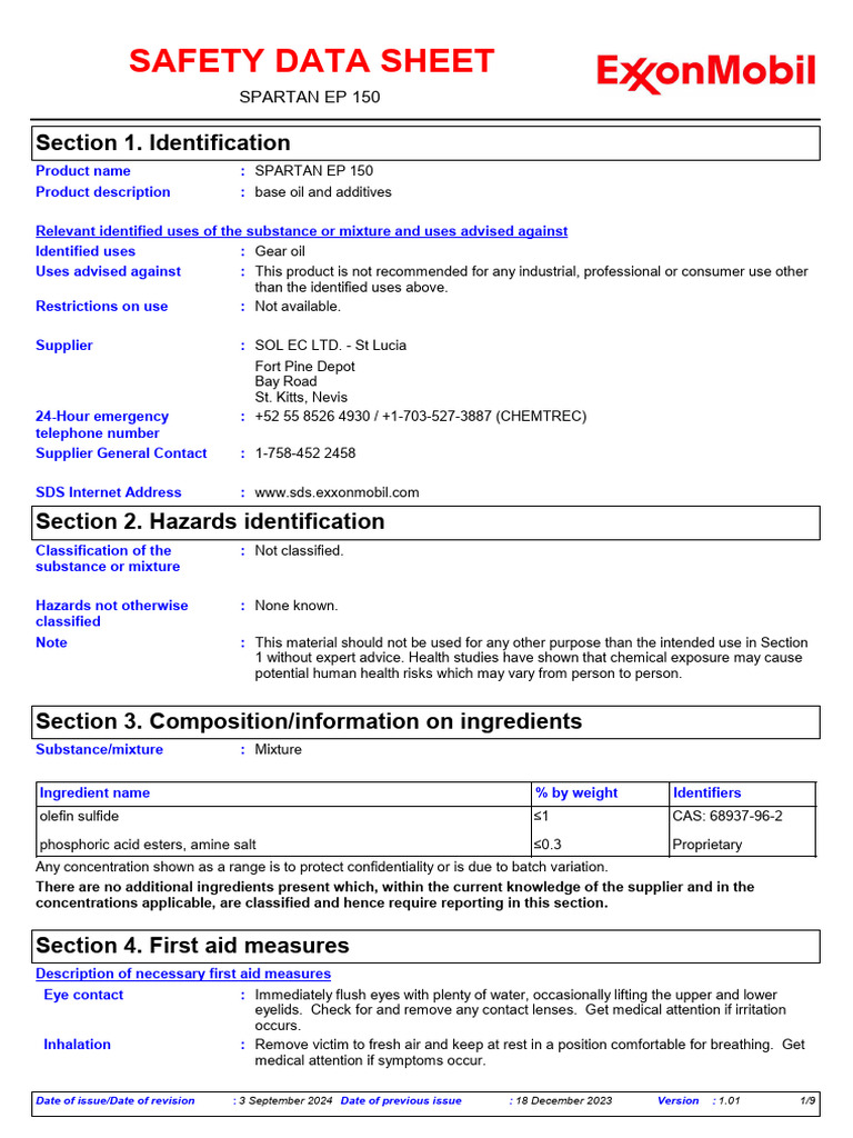 Spartan EP 150 Safety Data Sheet | PDF | Firefighting | Firefighter