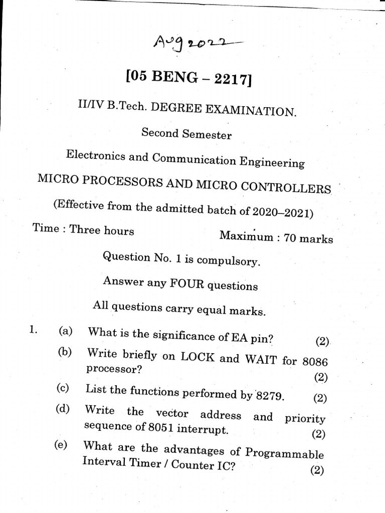 Microprocers and Micro Controllers Wef 2020-21 Only | PDF ...