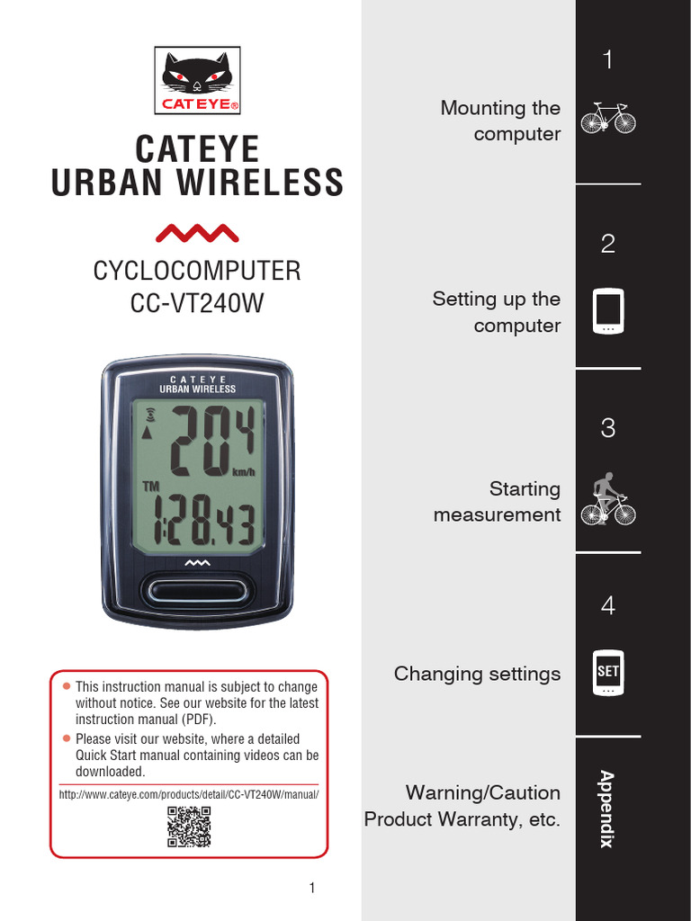 CatEye Urban Wireless Setup Guide | PDF | Calorie | Clock