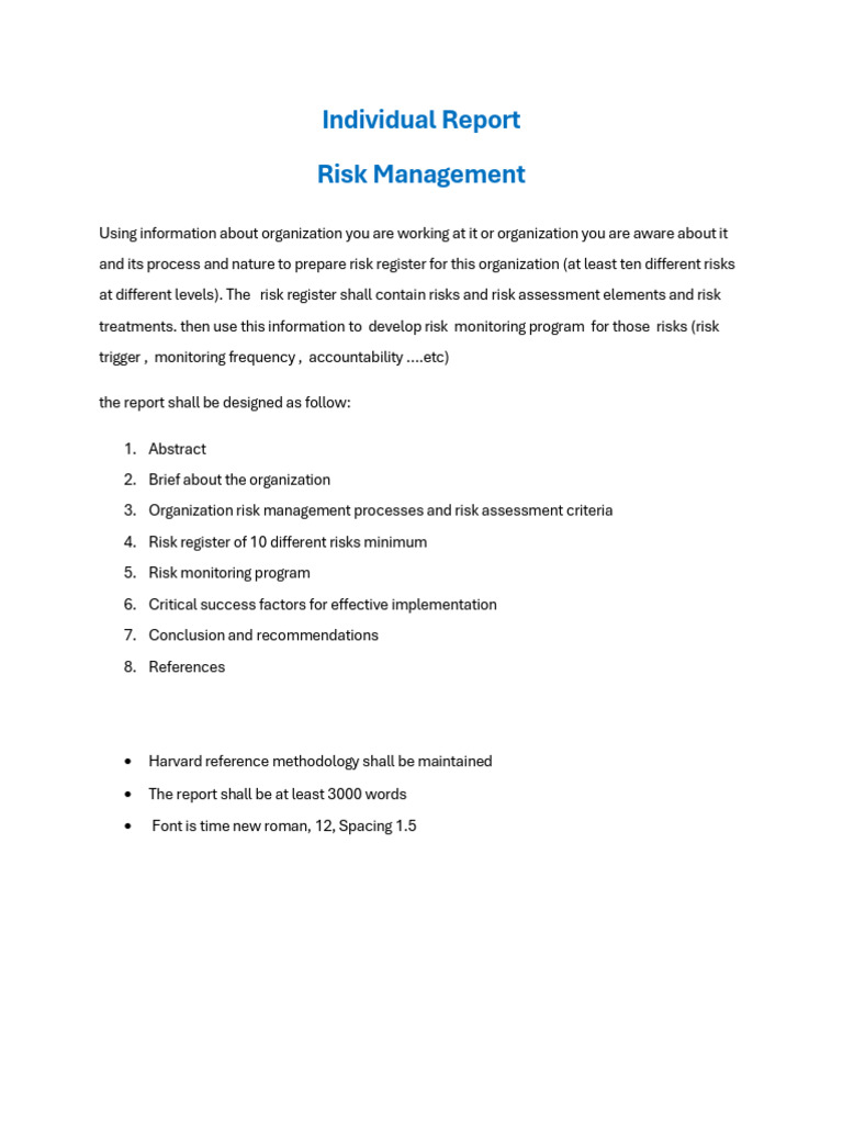 Risk Managemnet Indvidual Report | PDF