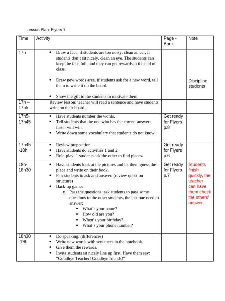 Engaging Lesson Plan for Flyers 1 | PDF