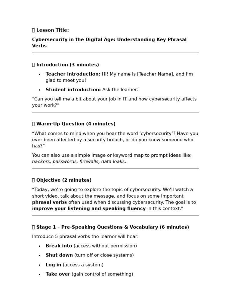 Cybersecurity Lesson Plan Overview | PDF | Computer Security | Security