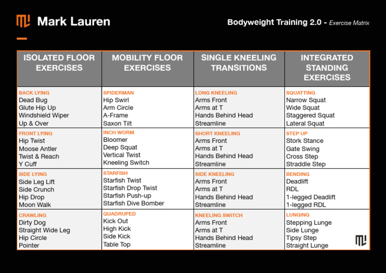 Bodyweight Training Exercise Matrix | PDF