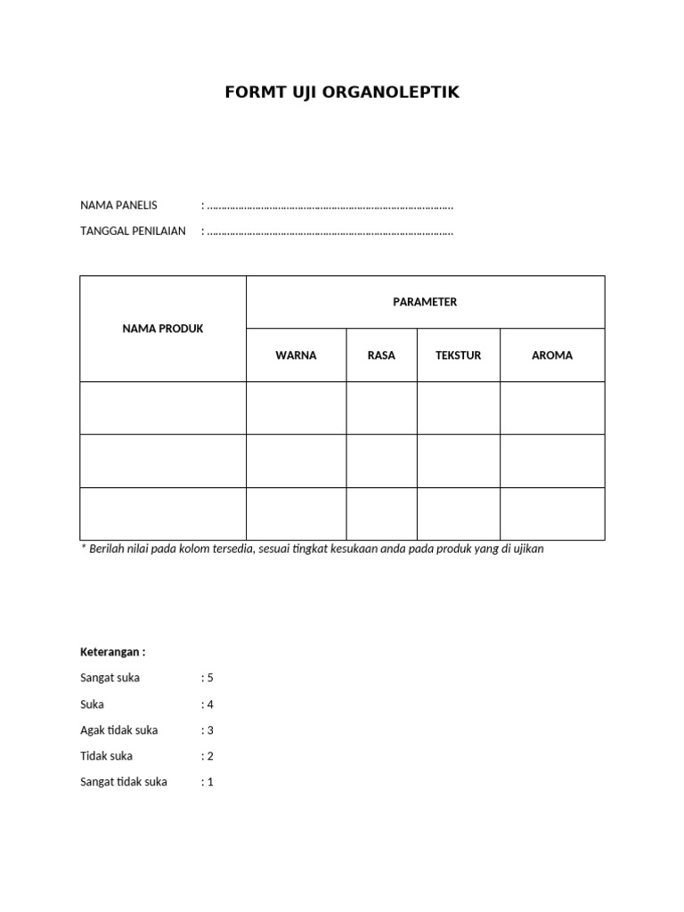 Form Uji Organoleptik Produk | PDF