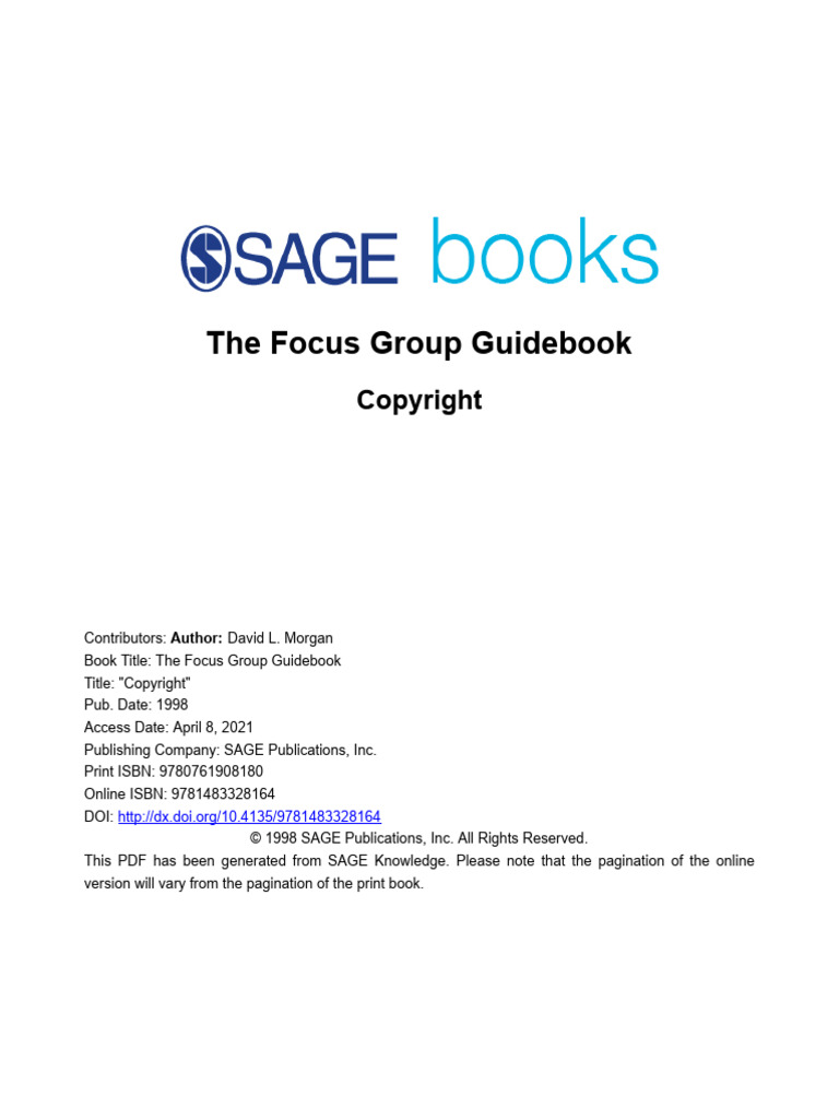 1998 Morgan (The Focus Group Guidebook) | PDF | Focus Group ...