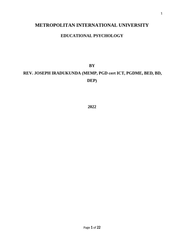 Educational Psychology Overview | PDF | Educational Psychology ...