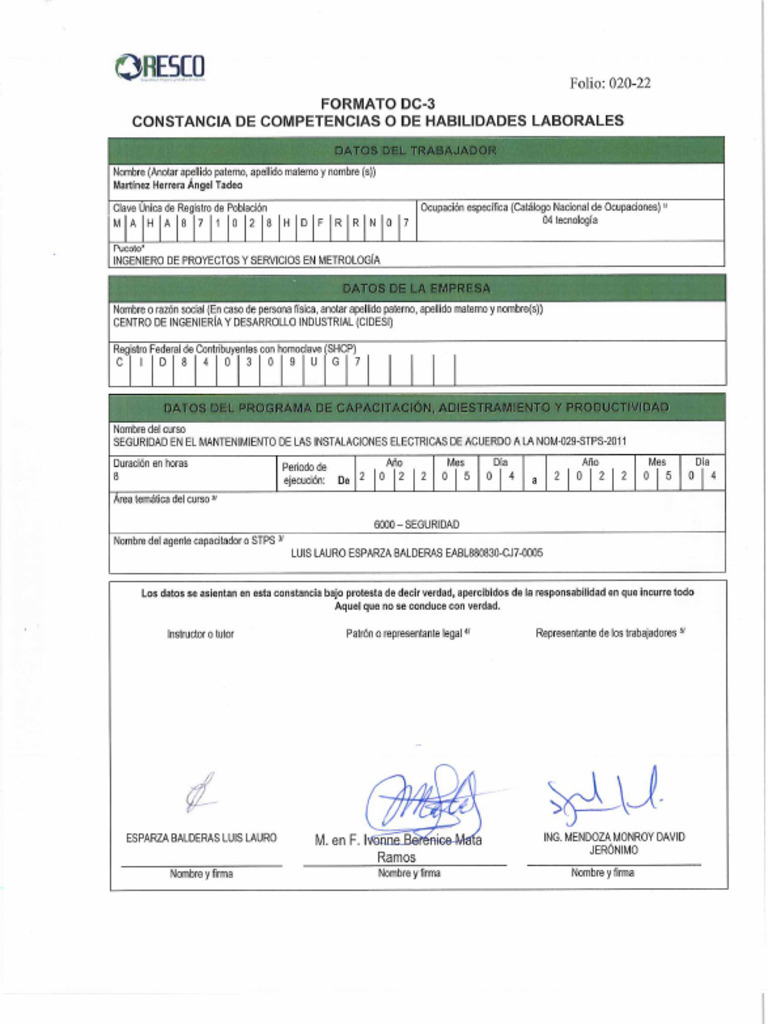 Nom 029 STPS DC3 | PDF