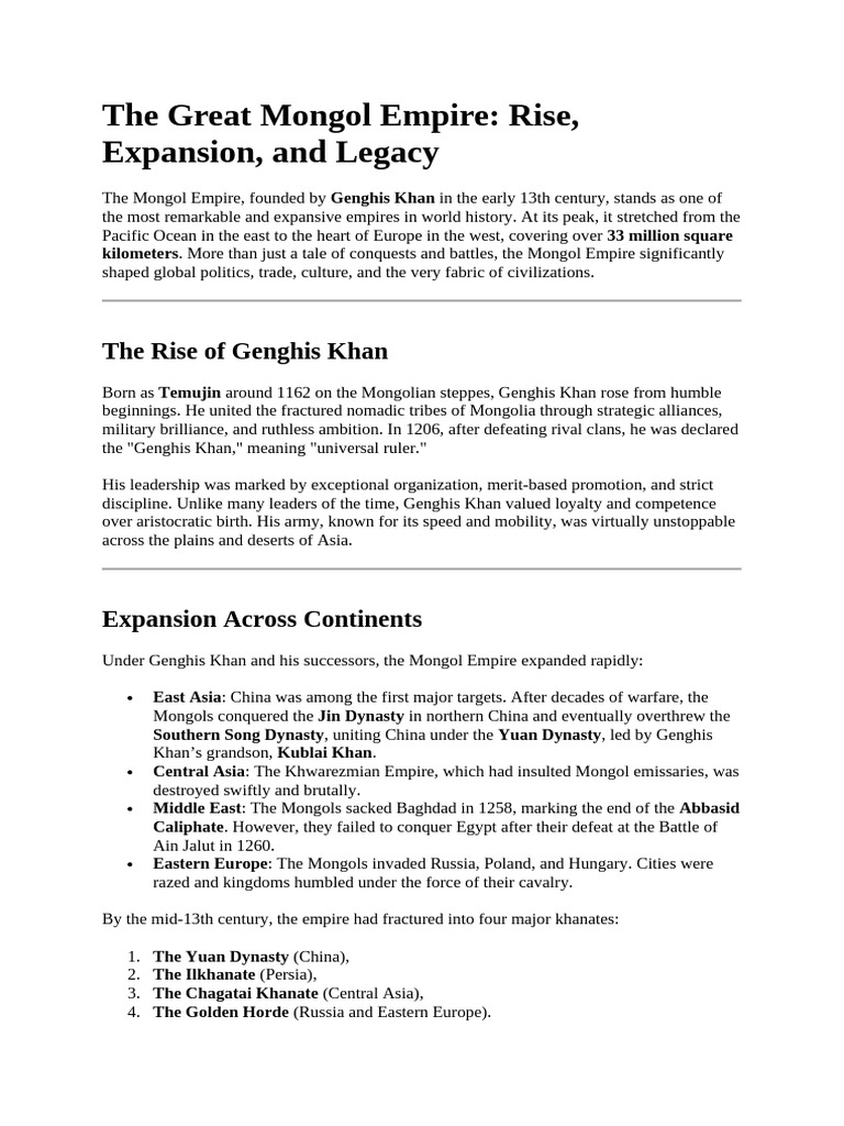 The Great Mongol Empire | PDF | Mongol Empire | Genghis Khan
