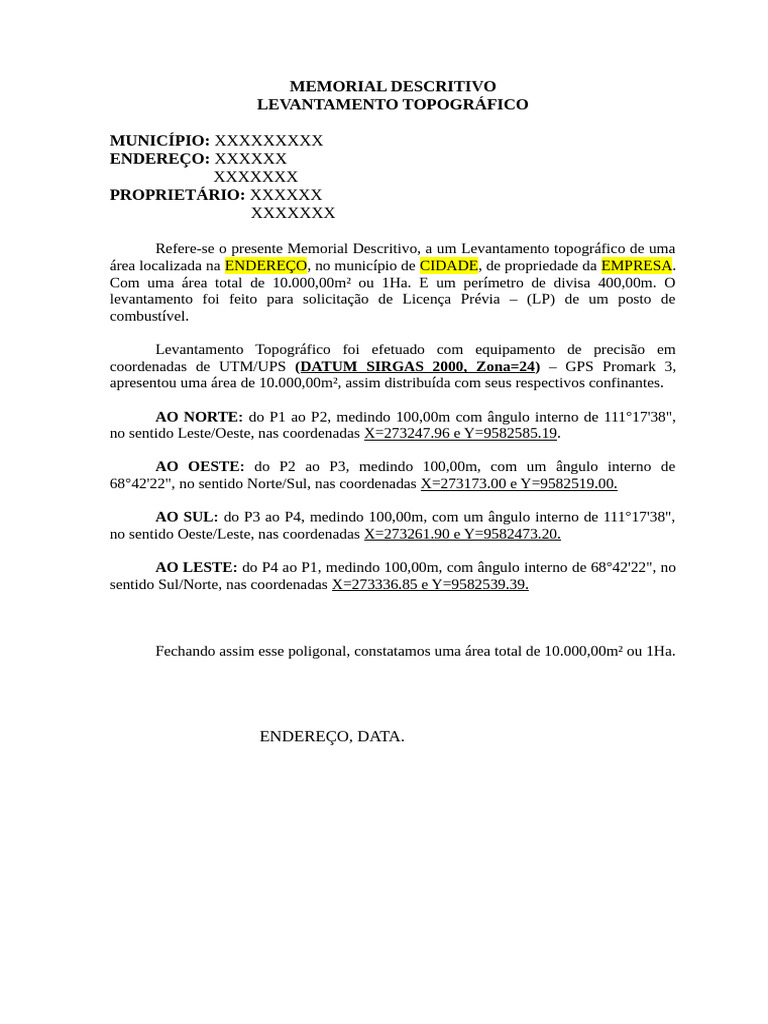 Memorial Descritivo - Levantamento Topográfico | PDF