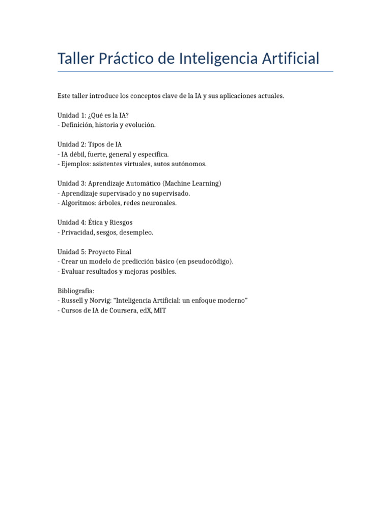 Taller Práctico de Inteligencia Artificial | PDF