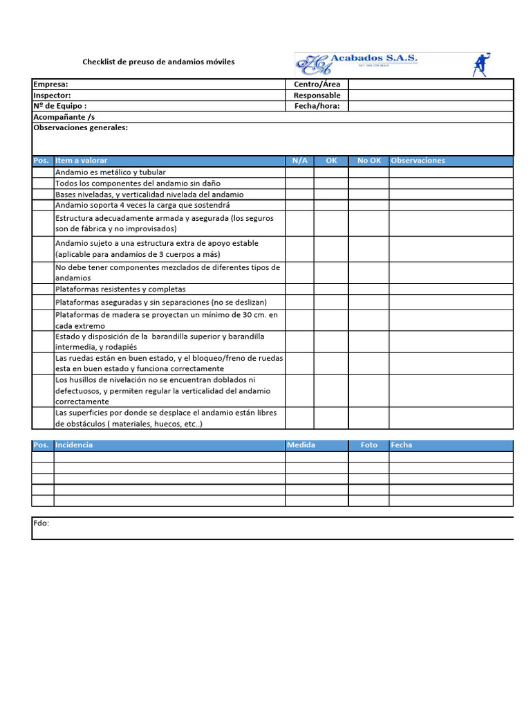 Checklist Preuso Andamios Móviles | PDF
