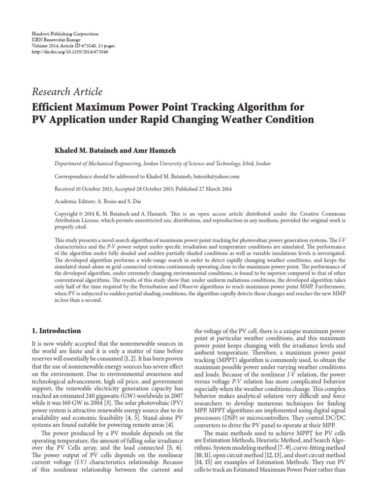 Efficient Maximum Power Point Tracking Algorithm F | PDF ...
