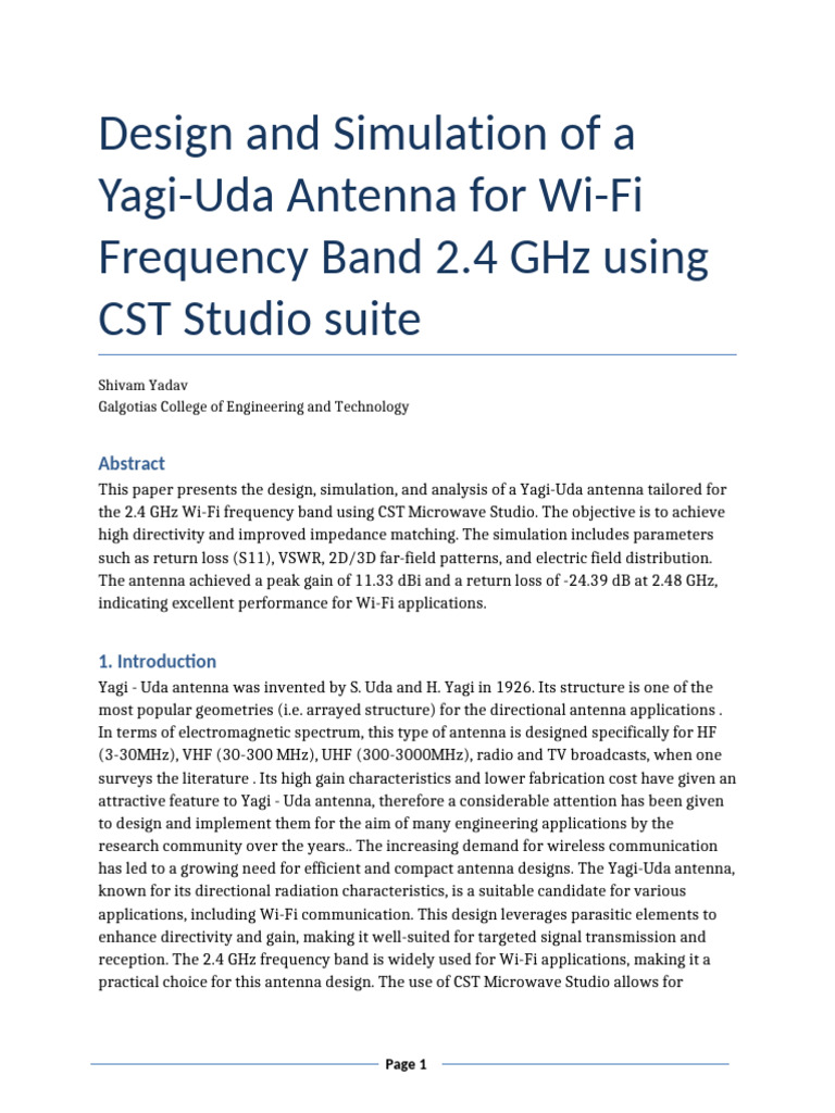 Yagi Uda Antenna Research Paper | PDF | Antenna (Radio) | Radio Spectrum