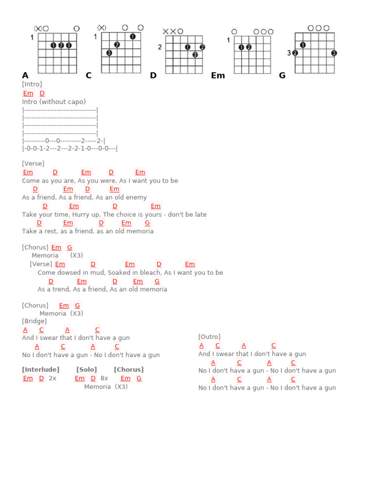 Come As You Are Chords Guide | PDF
