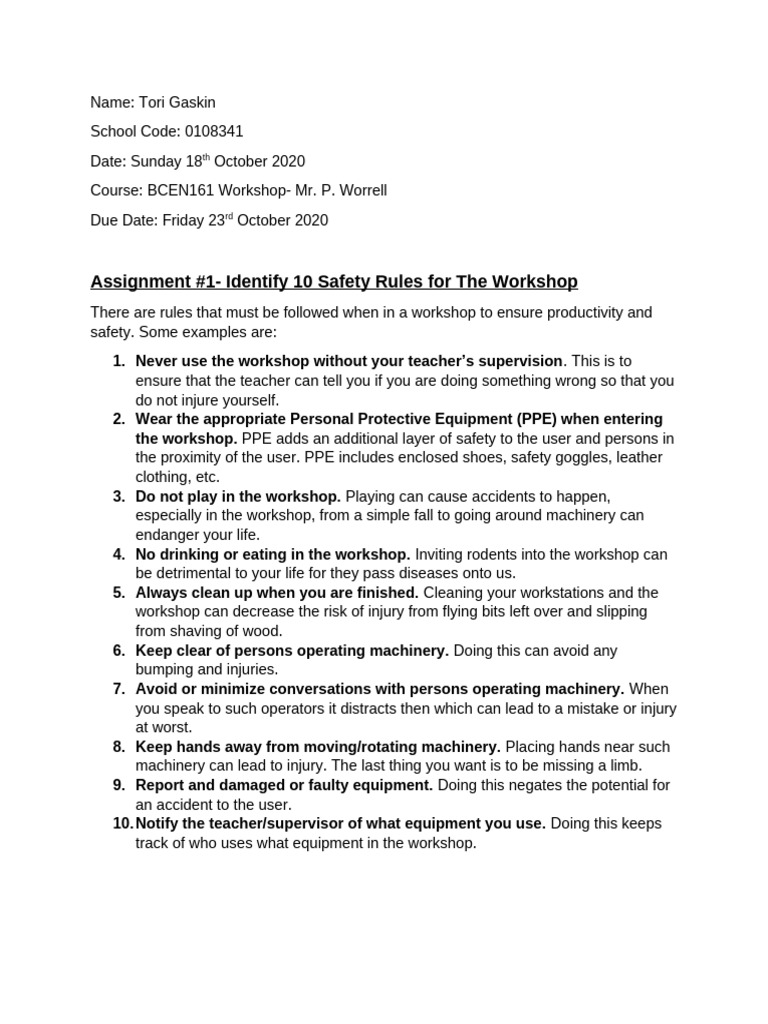10 Essential Workshop Safety Rules | PDF