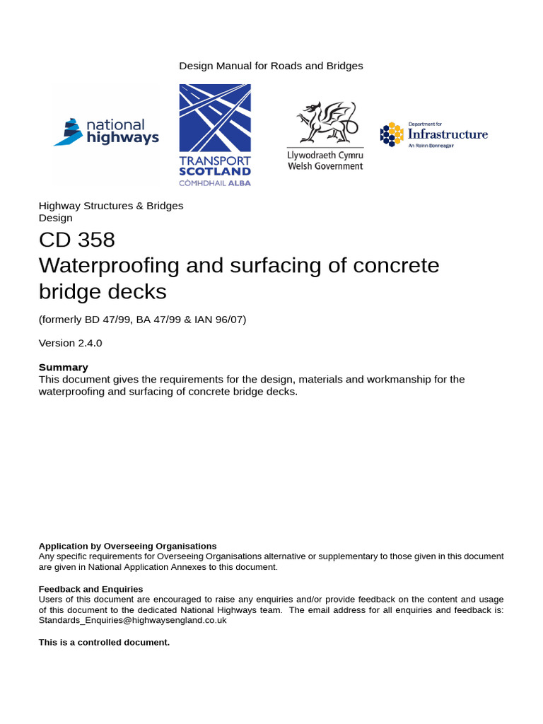 CD 358 Waterproofing and Surfacing of Concrete Bridge Decks | PDF | Tunnel | Concrete
