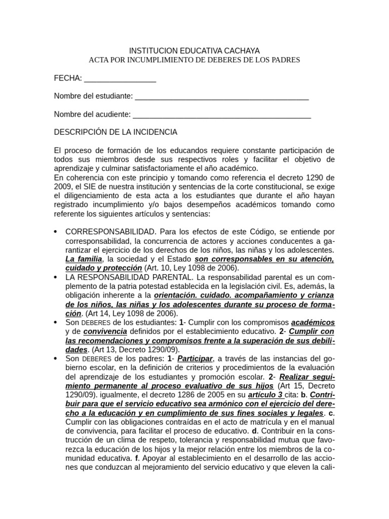 Acta Incumplimiento Padres | PDF | Justicia | Crimen y violencia