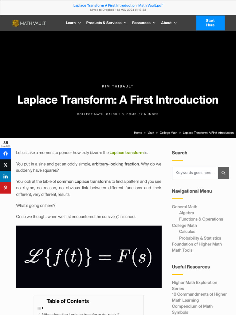 Laplace Transform A First Introduction Math Vault | PDF | Laplace ...