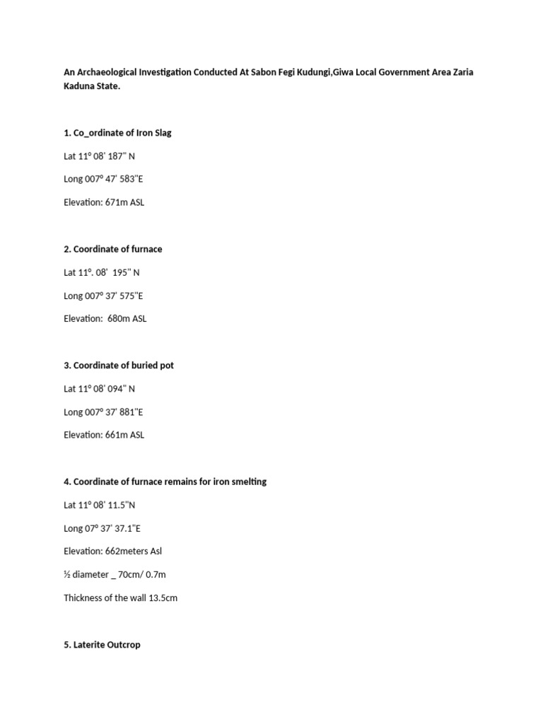 Co - Ordinate of Sabon Pegi | PDF | Metals