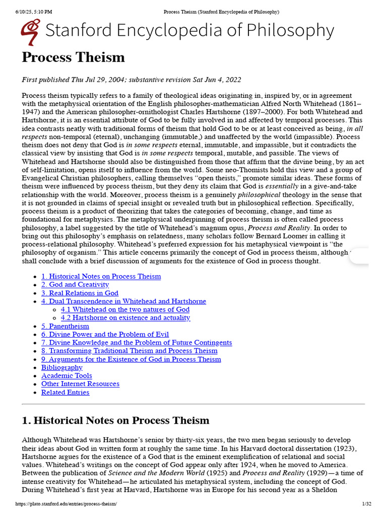 Process Theism (Stanford Encyclopedia of Philosophy) | PDF | God ...