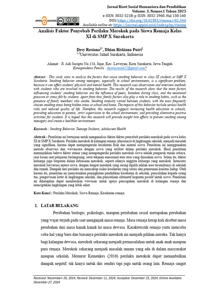 Jurnal Riset Sosial Humaniora Dan Pendidikan Volume 3, Nomor 1, Tahun 2025 Hal 150-160 | PDF