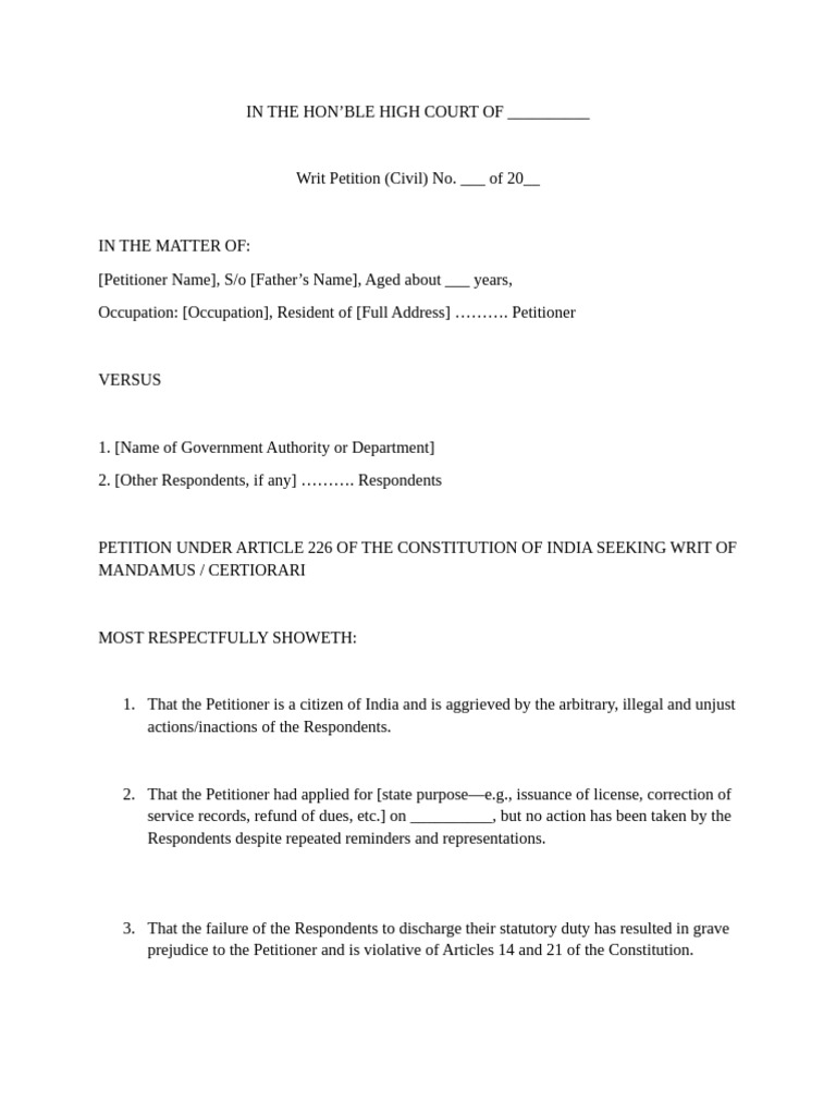 Writ Petition Simple | PDF