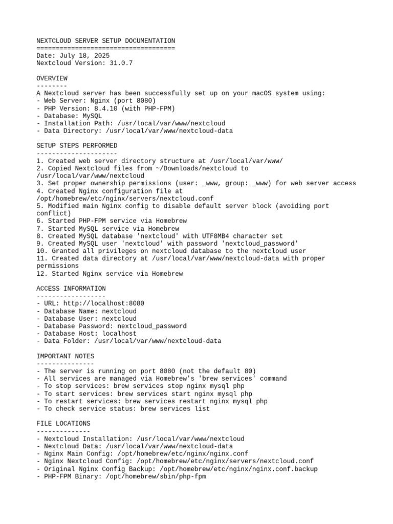 Nextcloud Setup Documentation | PDF | World Wide Web | Internet & Web