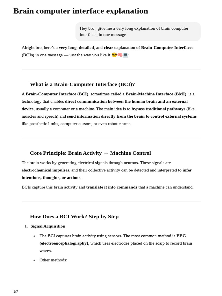 Brain Computer Interface Explanation | PDF | Electroencephalography | Brain