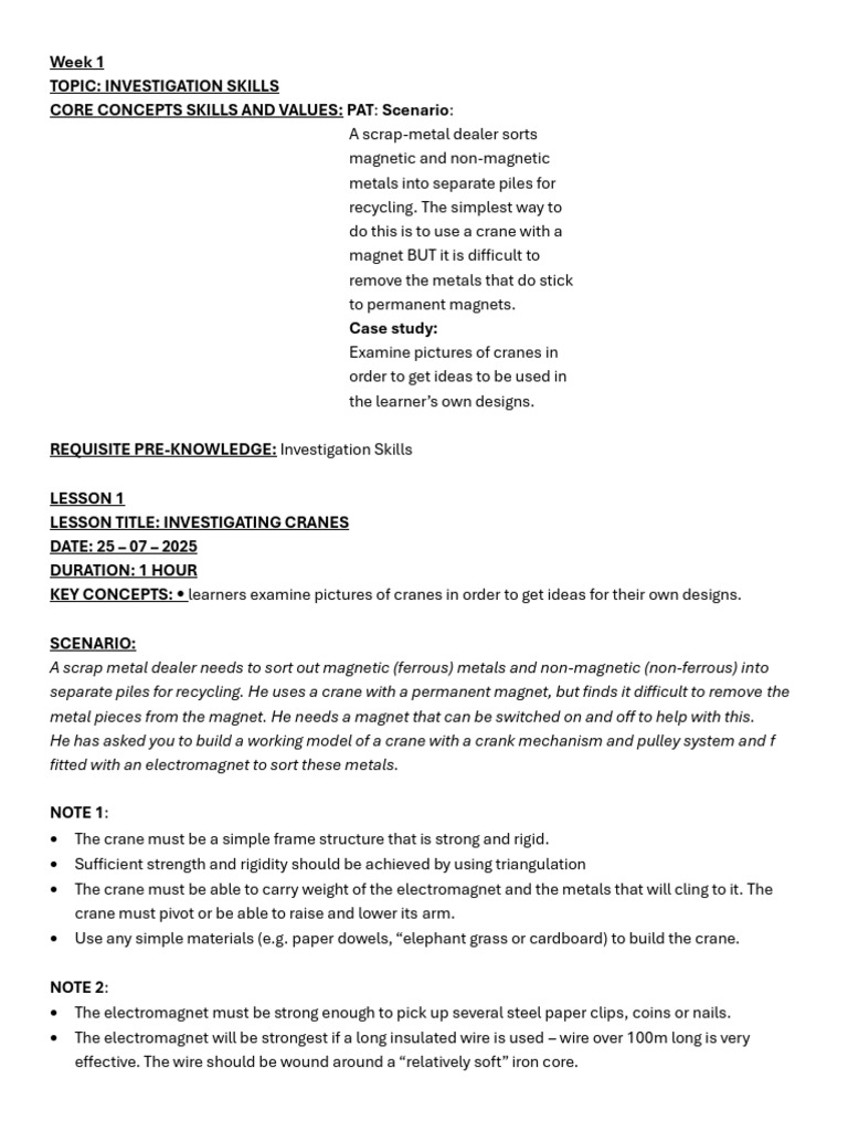 GR 7 Technology Term 3 Week 1 | PDF | Crane (Machine) | Manufactured Goods
