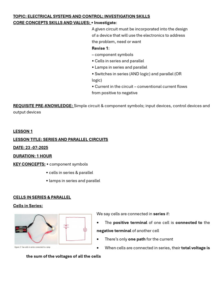 GR 9 Technology Term 3 Week 1 | PDF | Series And Parallel Circuits | Voltage
