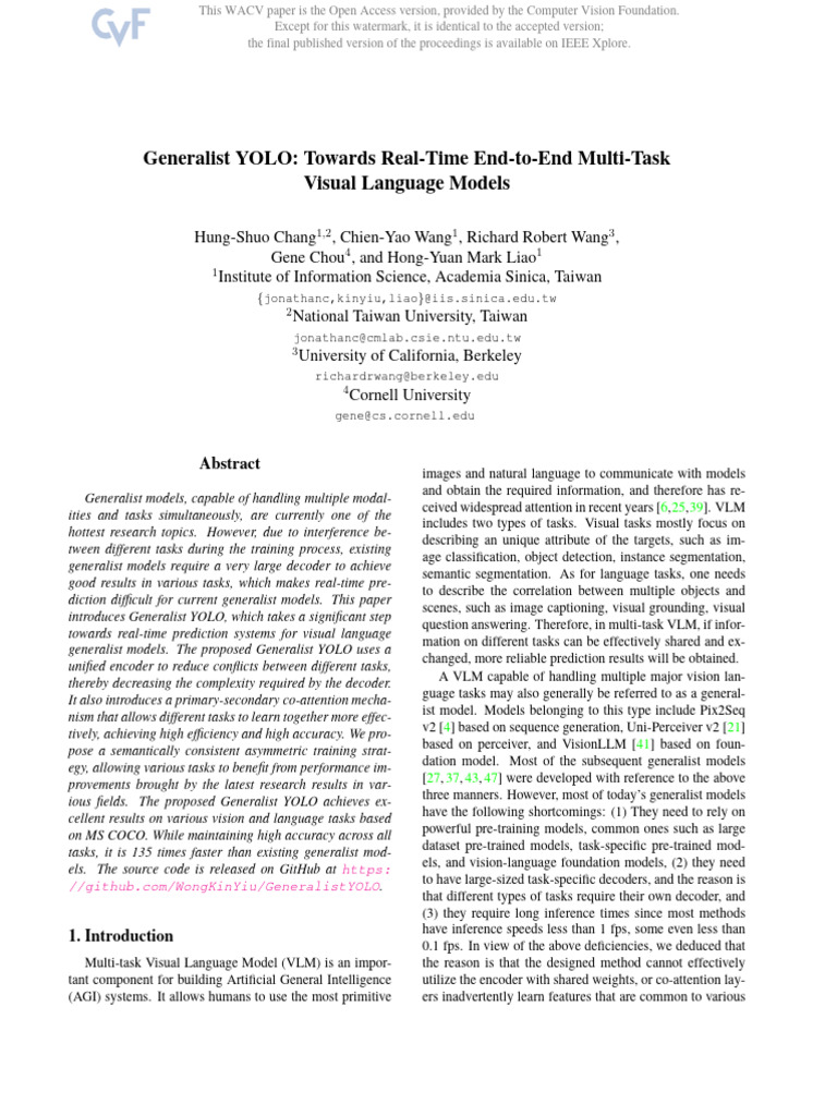 Chang Generalist YOLO Towards Real-Time End-To-End Multi-Task Visual Language Models WACV 2025 ...