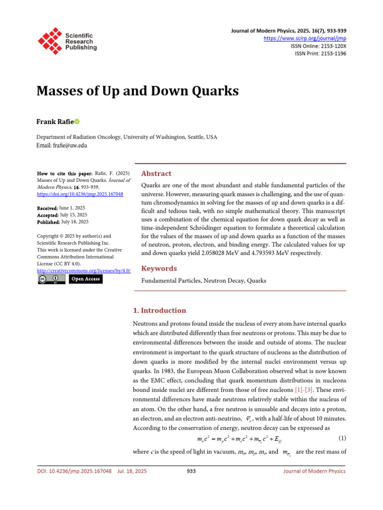 Masses of Up and Down Quarks | PDF | Neutron | Proton