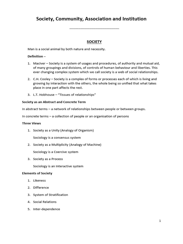 Society, Community, Association, and Institution | PDF | Society ...