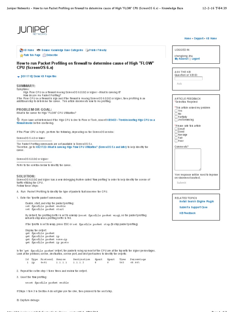 Juniper Networks - How To Run Packet Profiling On Firewall To Determine Cause of High | PDF ...